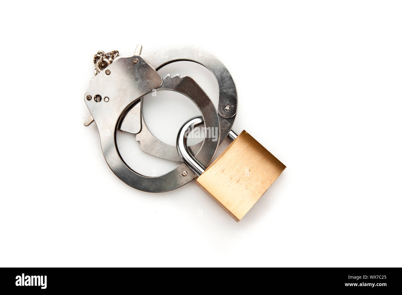 Manacle with lock against white background Stock Photo - Alamy