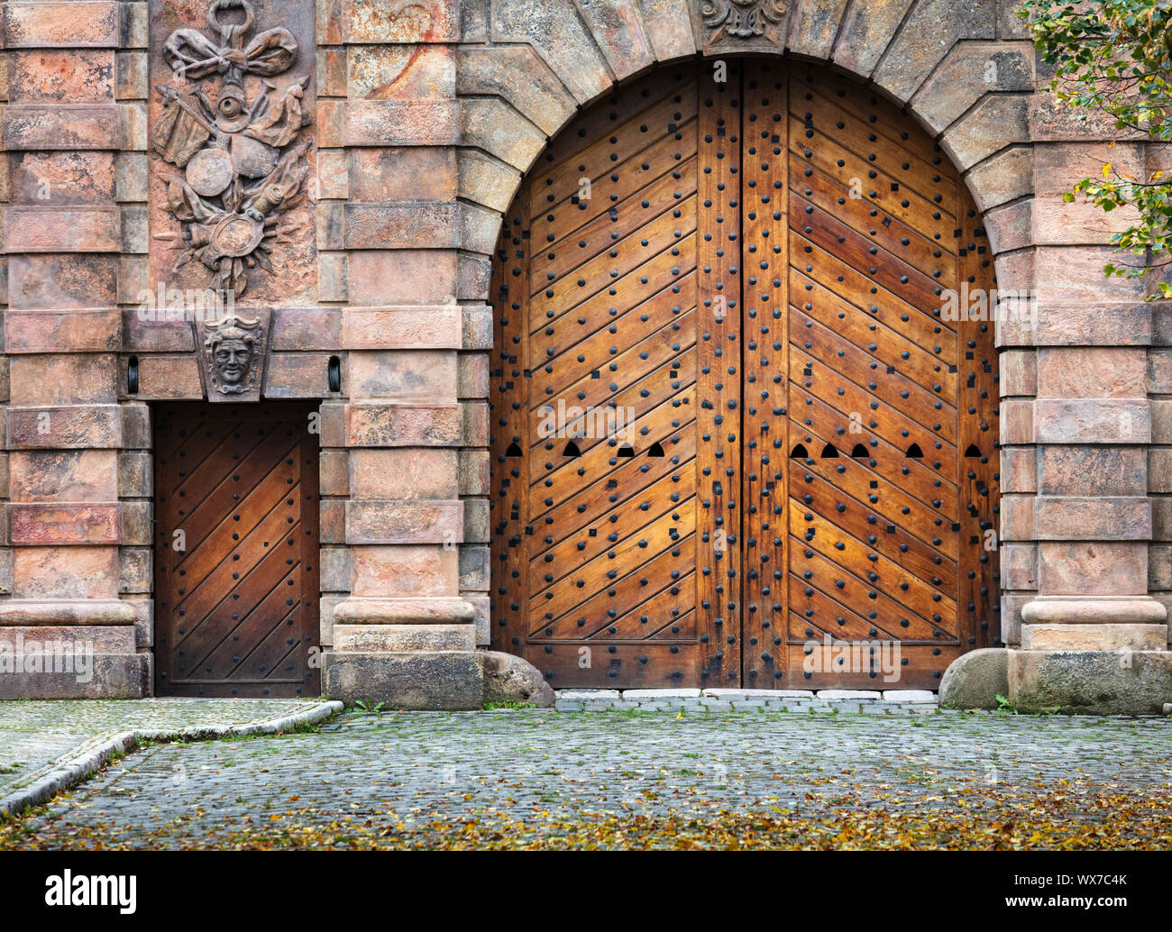 old wooden gate and door in house Stock Photo - Alamy
