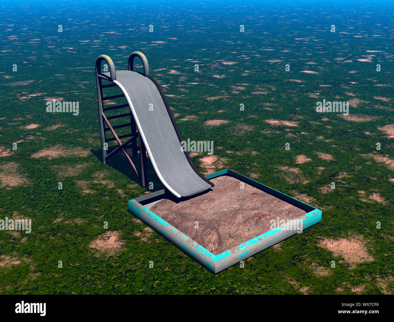 Children's slide with sandpit in the countryside 3D rendering Stock ...