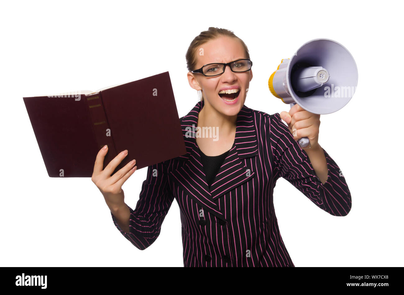 Lady talking into megaphone hi-res stock photography and images - Alamy