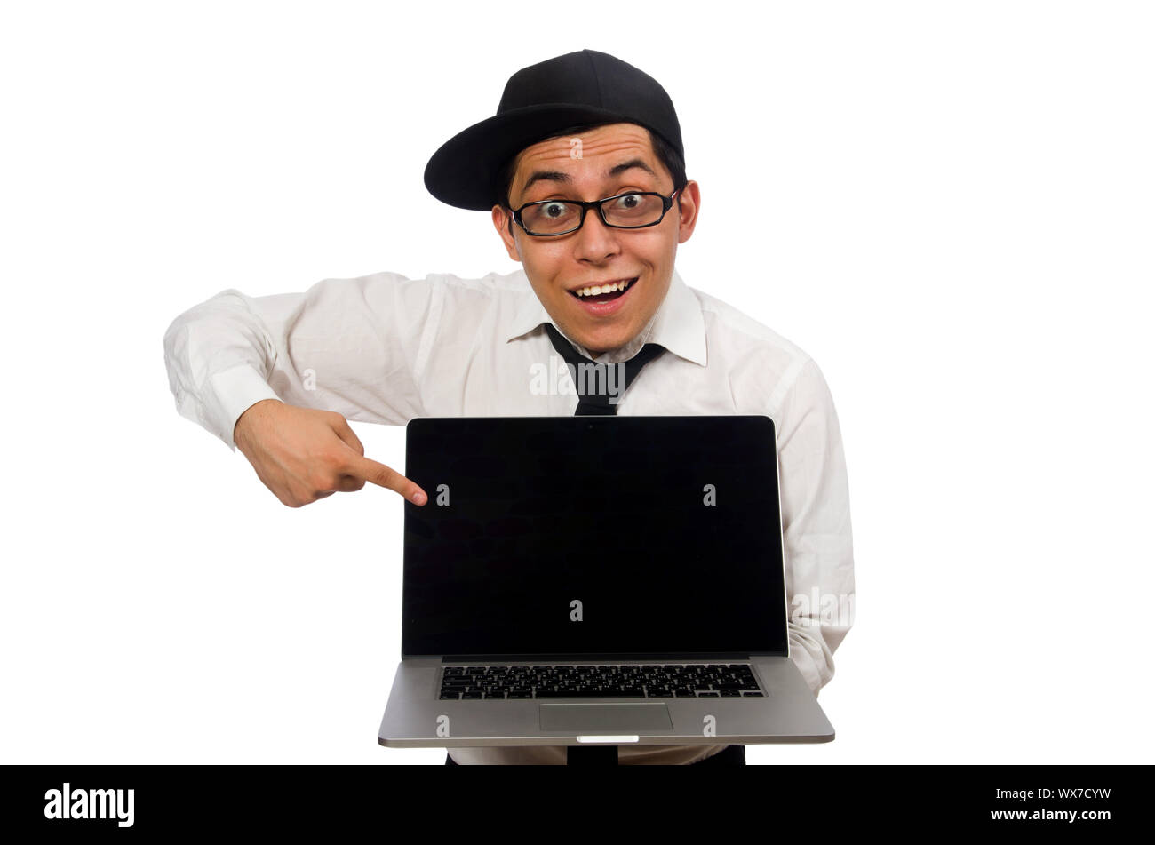 Young funny male programmer isolated on white Stock Photo - Alamy