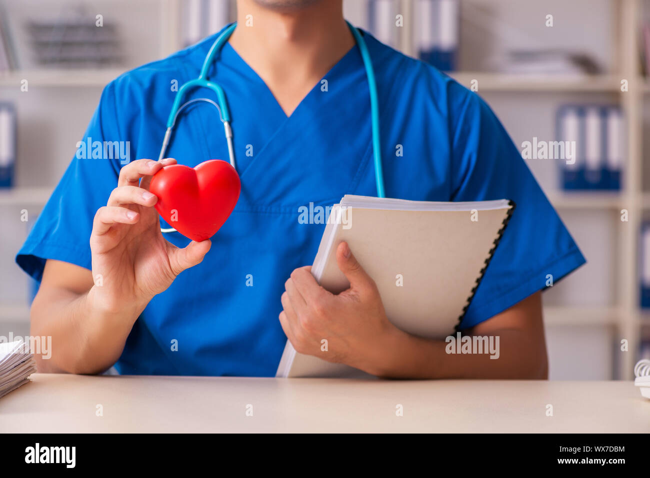 Male doctor cardiologist holding heart model Stock Photo - Alamy