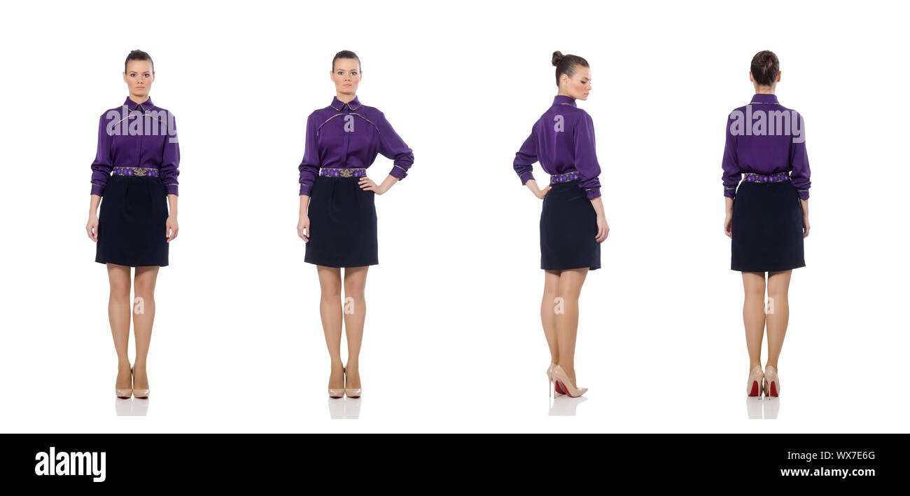 Pretty model wearing purple blouse isolated on white Stock Photo - Alamy