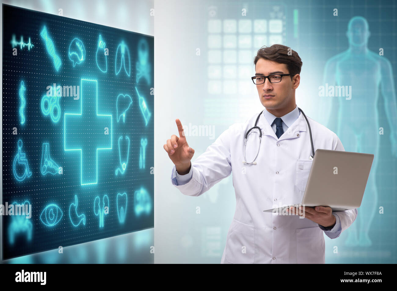 Doctor in telemedicine concept looking at screen Stock Photo - Alamy