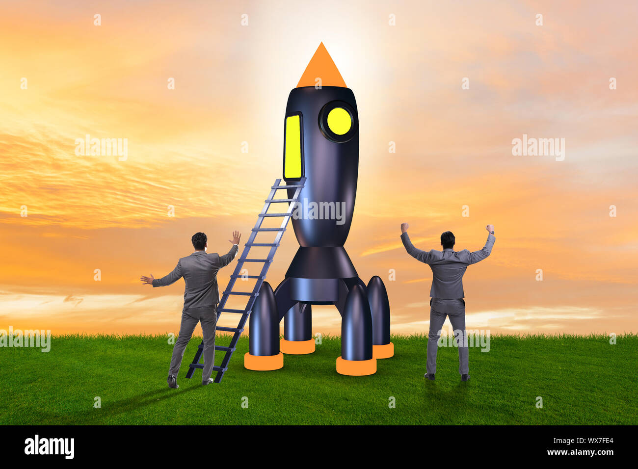 Young businessman boarding space rocket in start-up concept Stock Photo ...