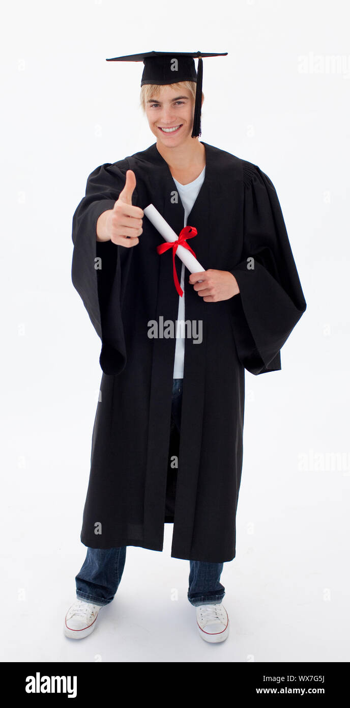 Happy Teen Guy Celebrating Graduation agaisnt white background Stock ...