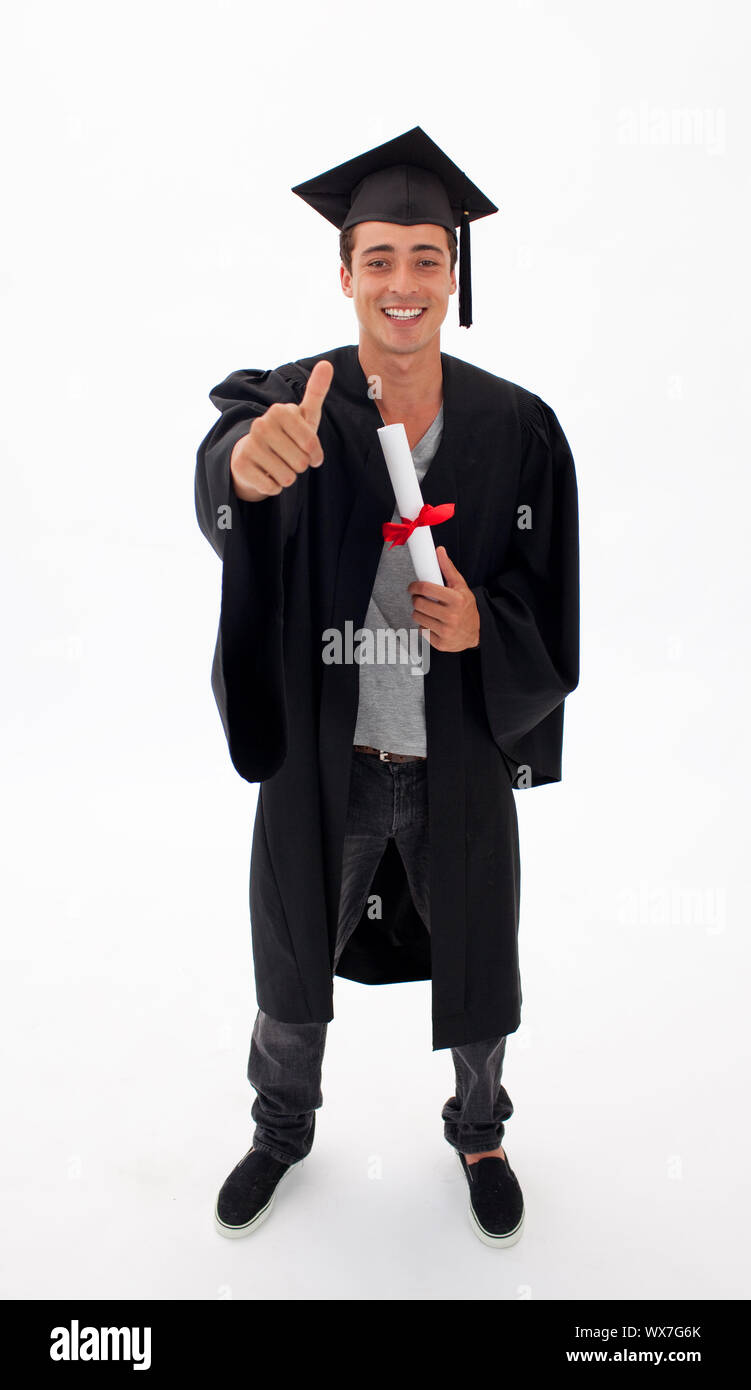 Happy Teen Guy Celebrating Graduation agaisnt white background Stock ...