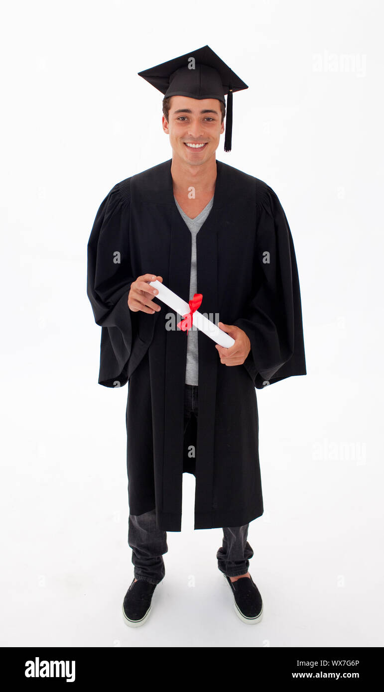 Teen Guy Celebrating Graduation agaisnt white background Stock Photo ...