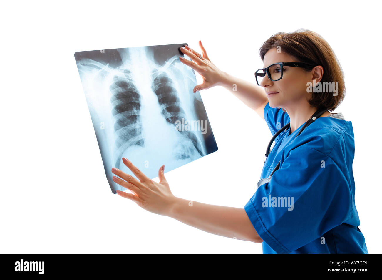 Female doctor radiologist isolated on white Stock Photo - Alamy