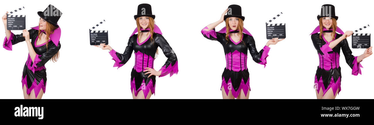 Beautiful woman with clapper board Stock Photo - Alamy