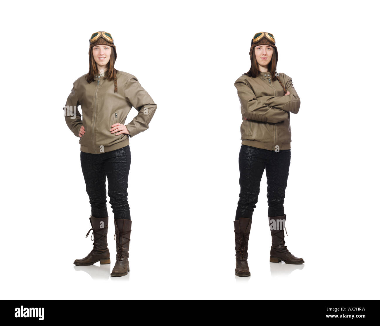 Woman pilot isolated on the white Stock Photo - Alamy