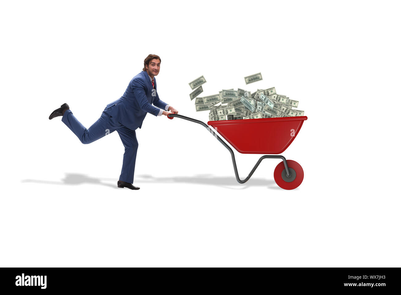 Businessman pushing wheelbarrow full of money Stock Photo - Alamy