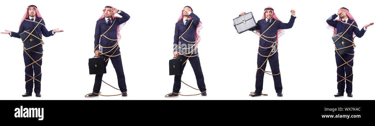 Arab man tied up with rope Stock Photo - Alamy