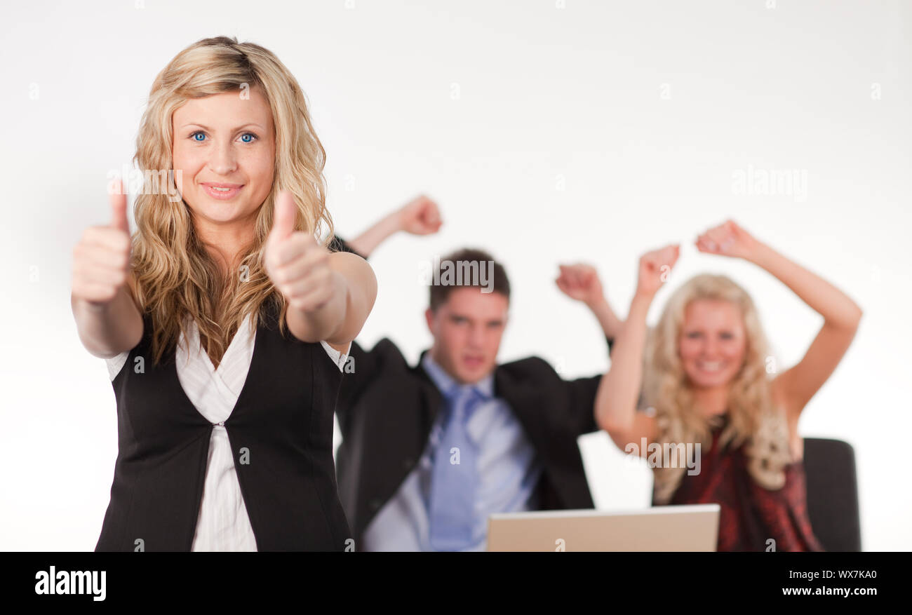 Business team Cheering and happy Stock Photo - Alamy