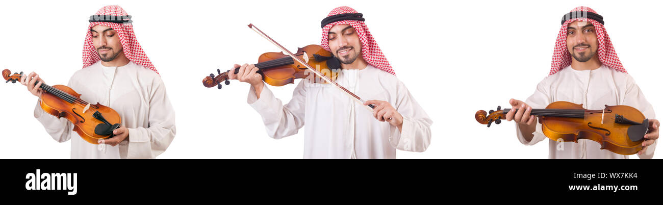 Arab man playing violin isolated on white Stock Photo - Alamy