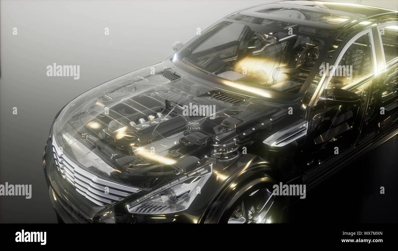 engine and other parts visible in car Stock Photo - Alamy