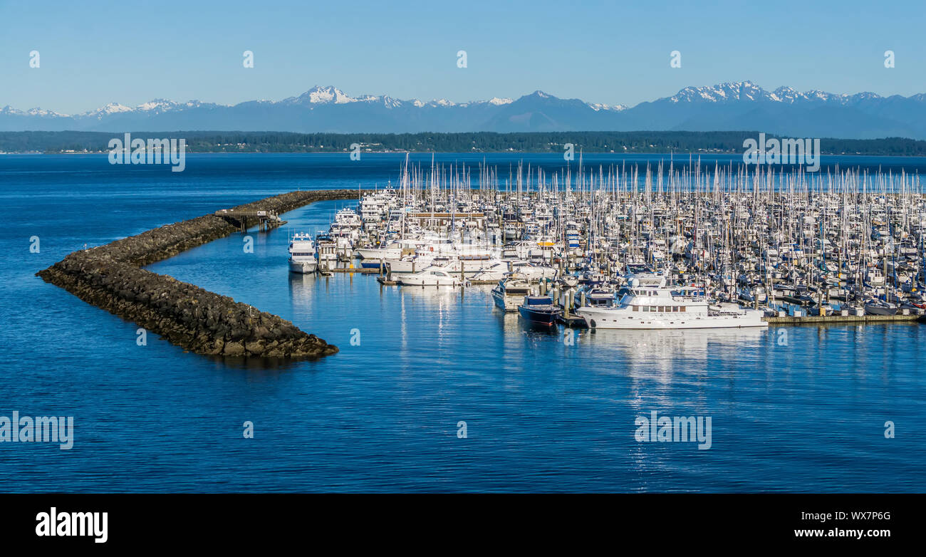olympic mountains and boat marina in puget sound washington state Stock ...