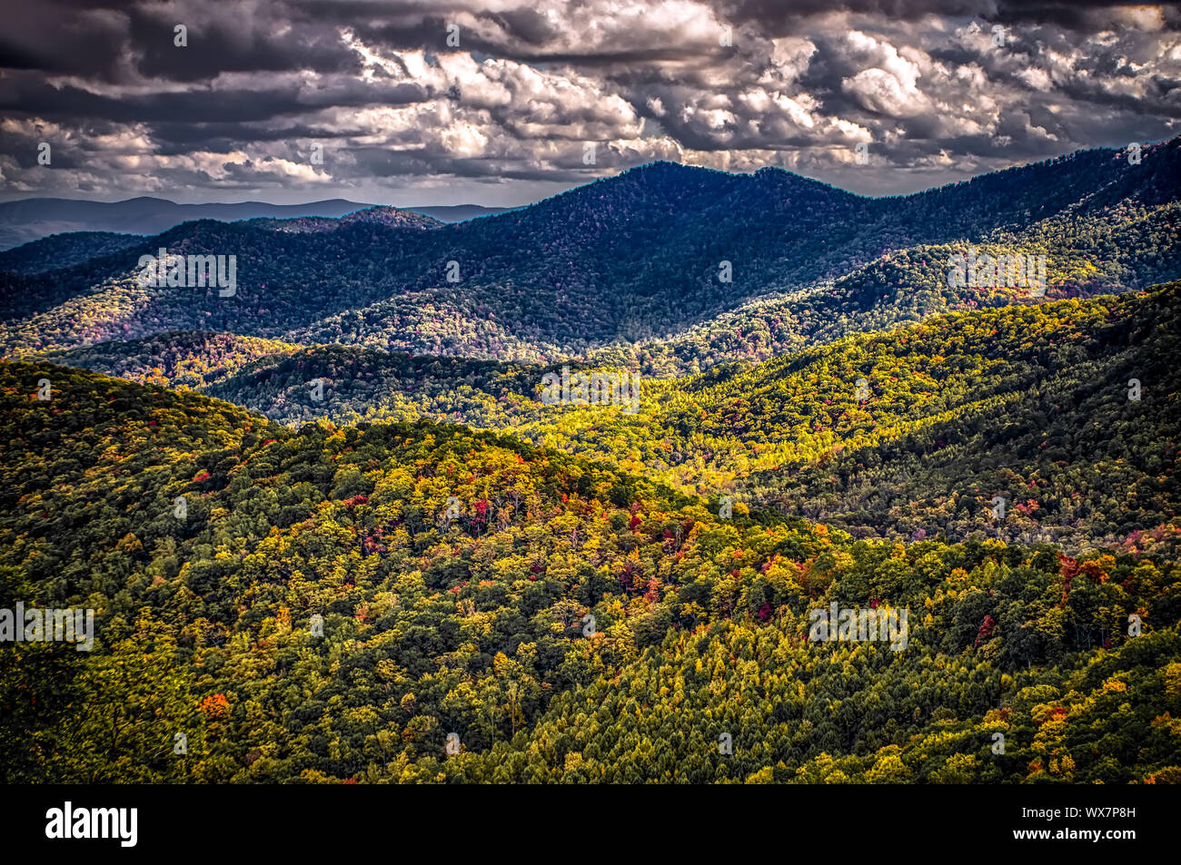 blue ridge and smoky mountains changing color in fall Stock Photo - Alamy