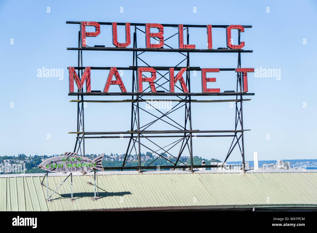Neon public market sign hi-res stock photography and images - Alamy