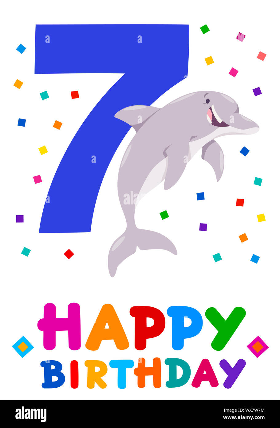 seventh birthday cartoon greeting card design Stock Photo - Alamy