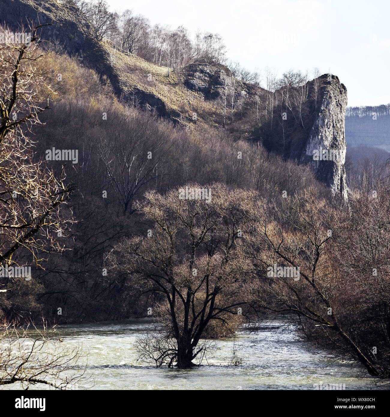 river Lenne and limestone formation Pater and Nonne, Iserlohn ...