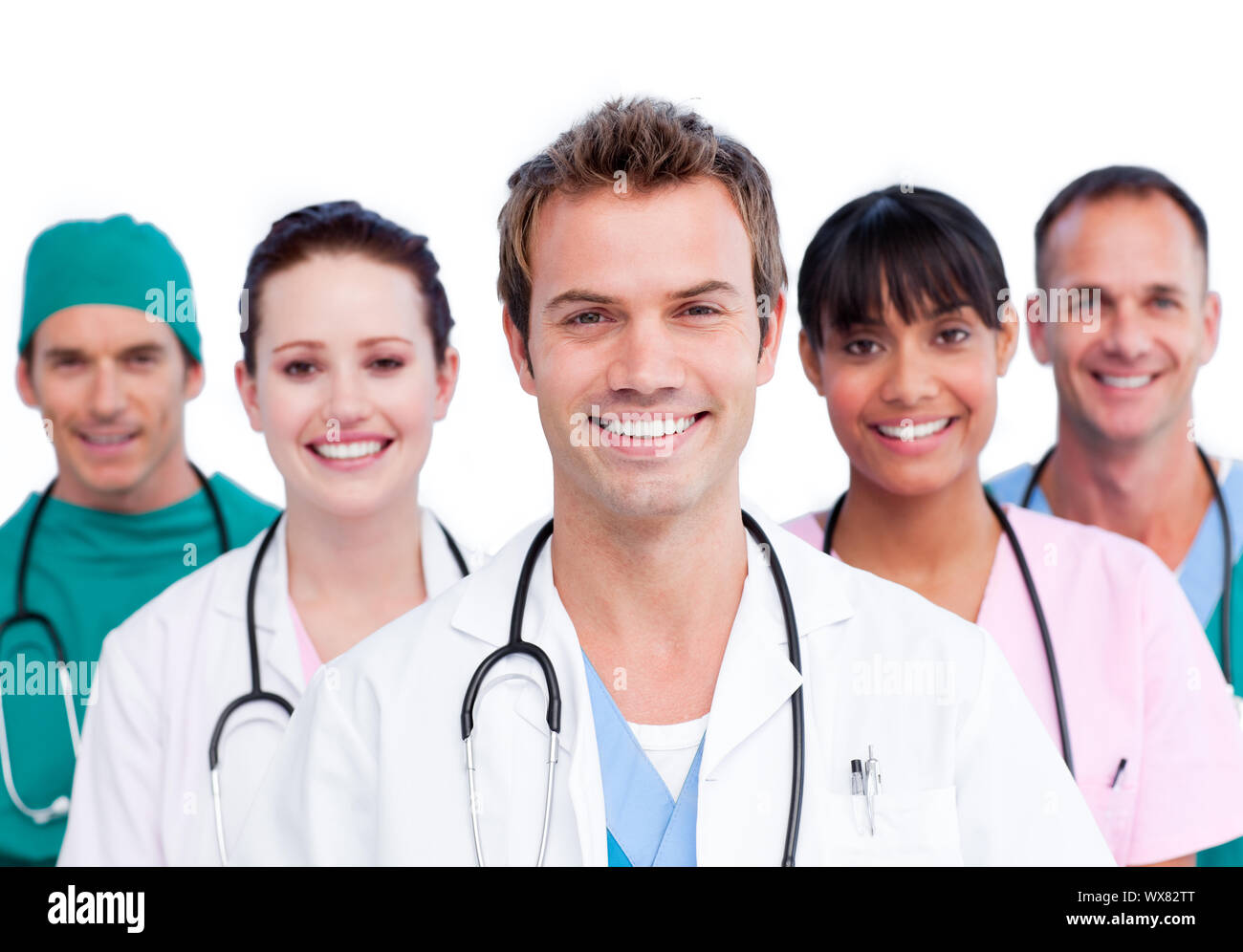 Portrait of a smiling medical team against a white background Stock ...