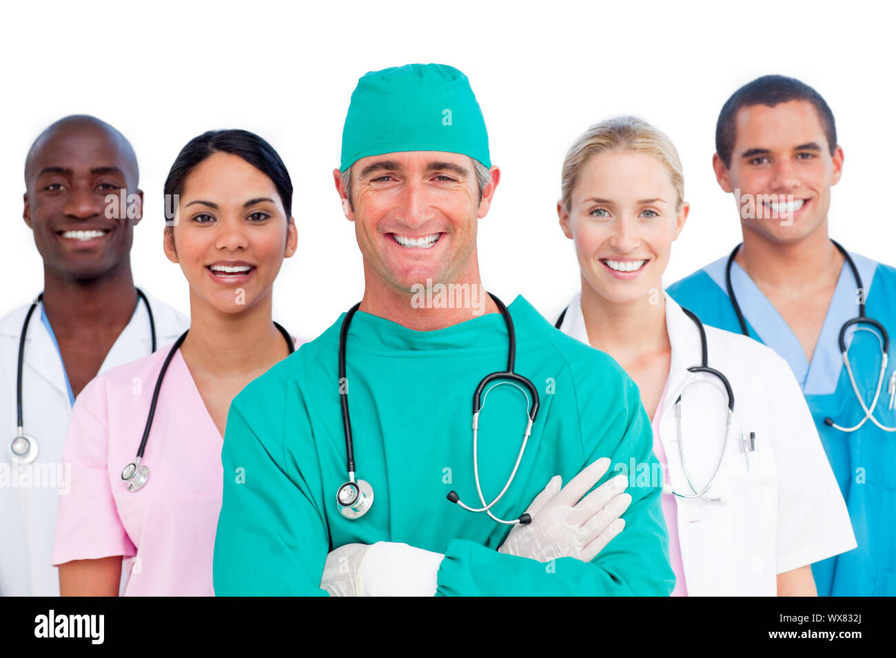 Portrait of successful medical team against a white background Stock ...