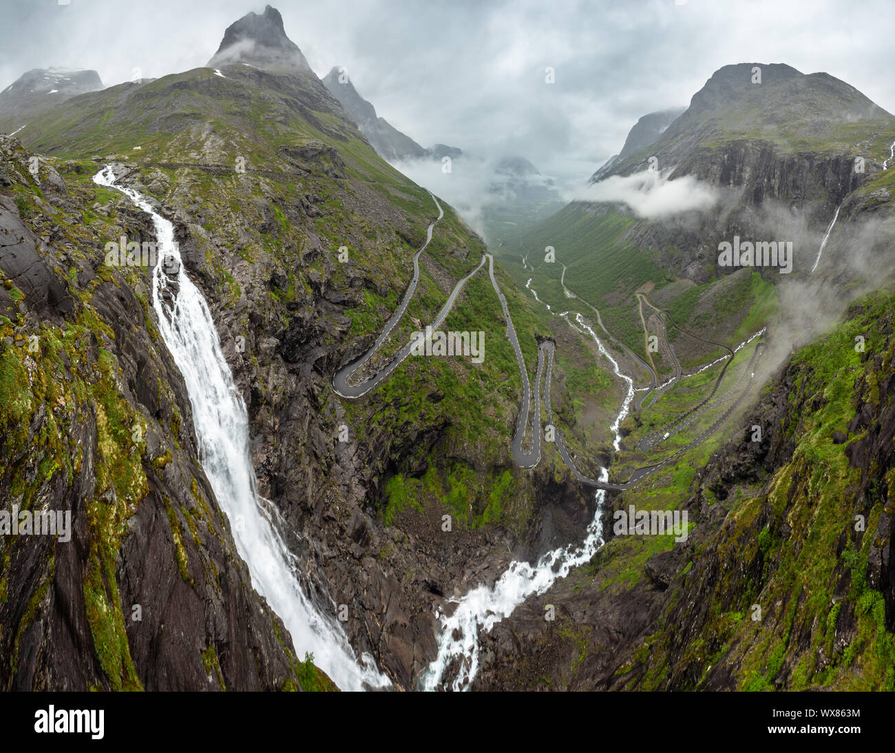 Summer Trollstigen serpentine and waterfall, Norway Stock Photo - Alamy