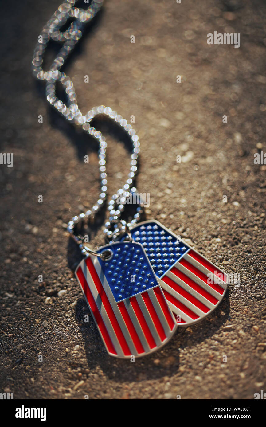 American flag dog tags background Stock Photo - Alamy