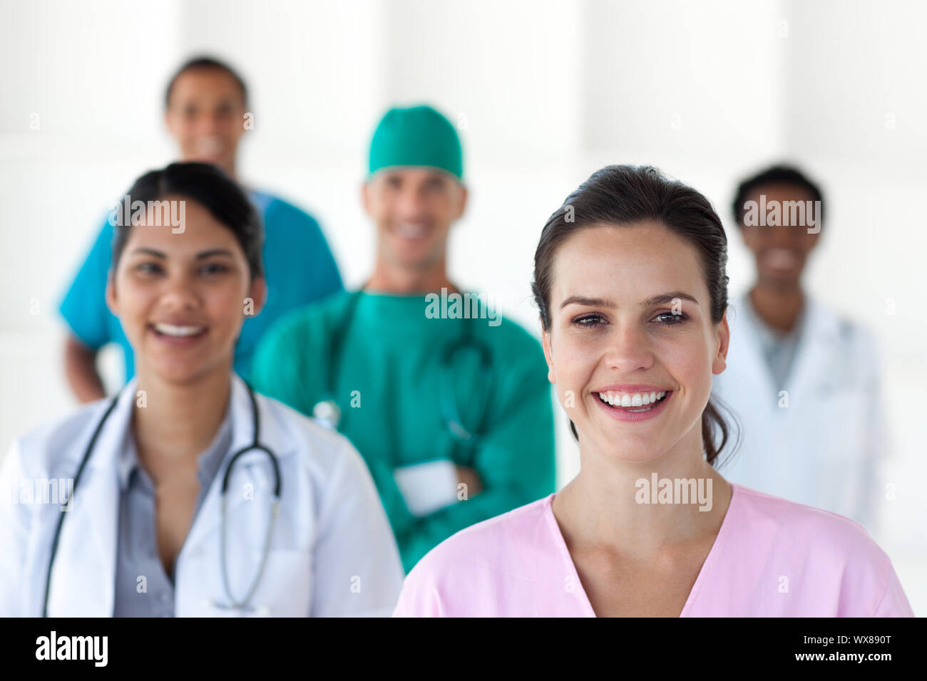 International medical team isolated on a white background Stock Photo ...