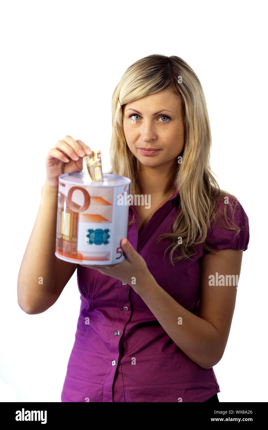 Young woman saving money Stock Photo - Alamy