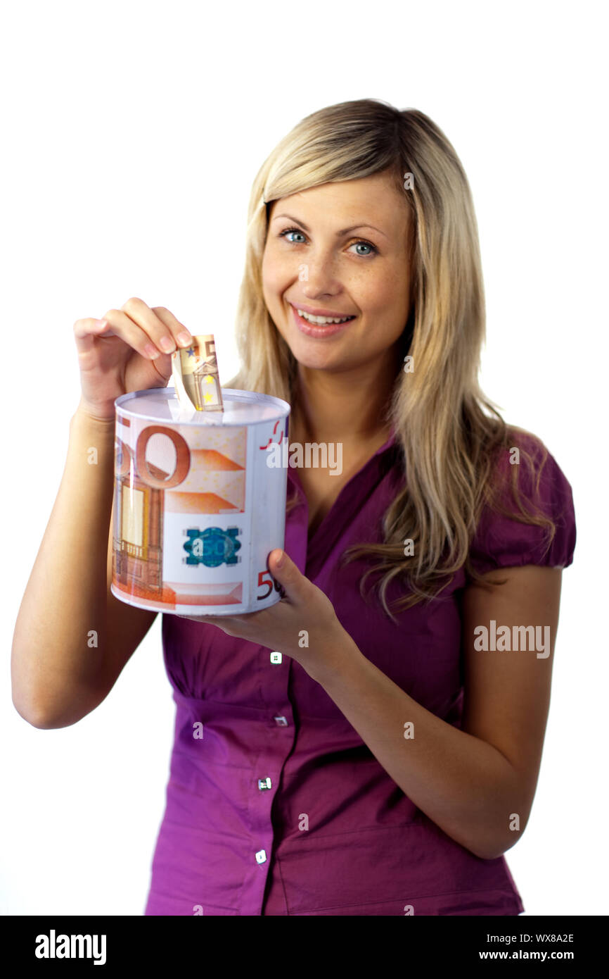 Young woman saving money Stock Photo - Alamy