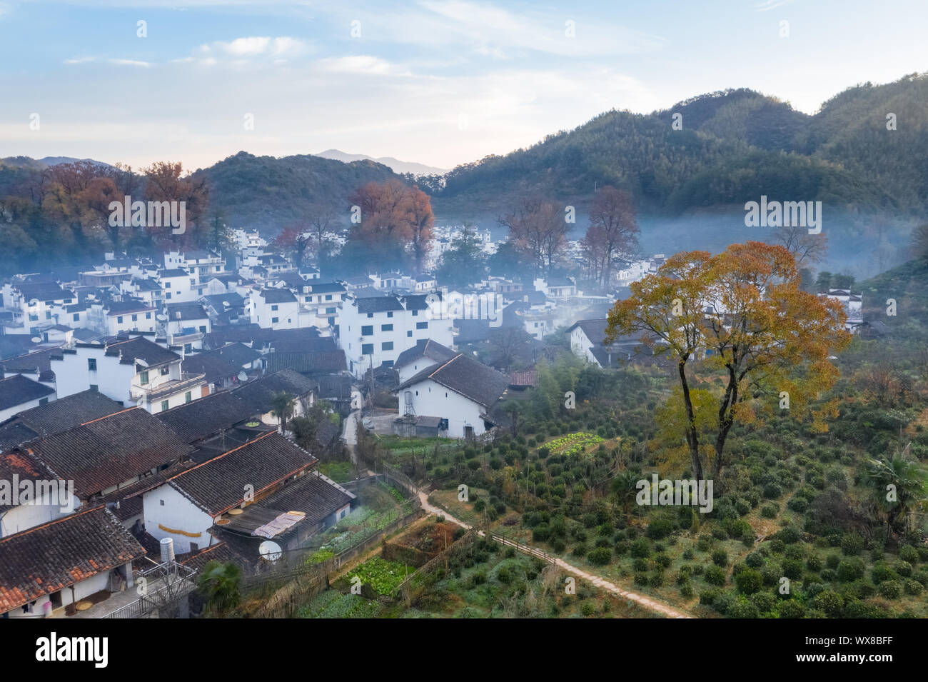 aerial view of shicheng village in late autumn Stock Photo - Alamy