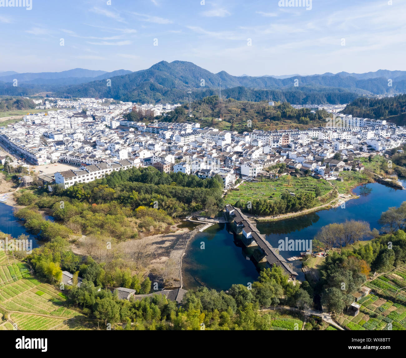 aerial view of qinghua town and rainbow bridge Stock Photo - Alamy