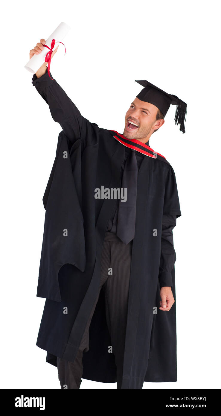 Happy attractive man celebrating his graduation Stock Photo - Alamy