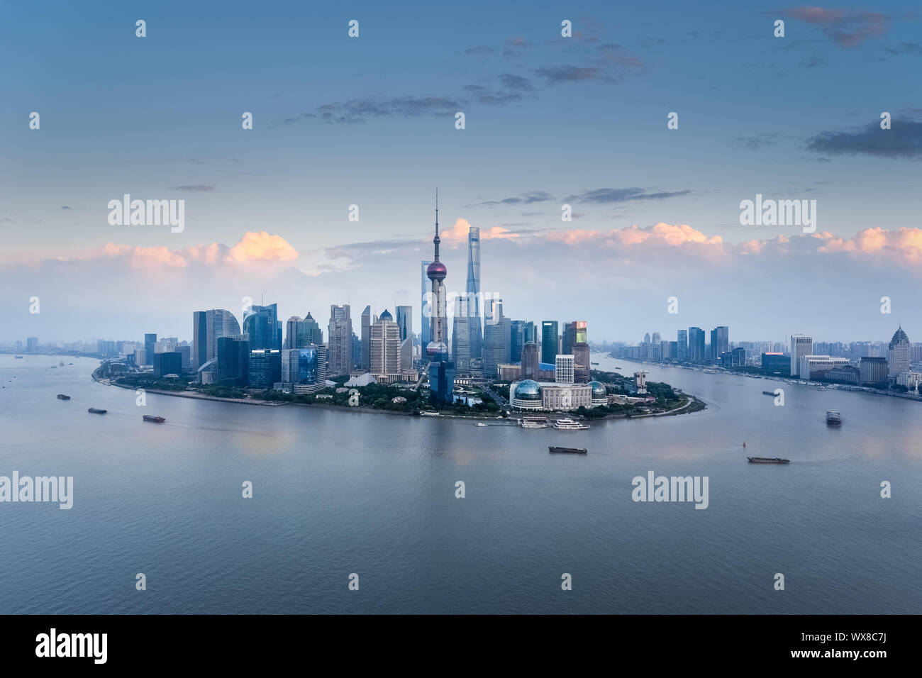 aerial view of shanghai skyline at dusk Stock Photo - Alamy