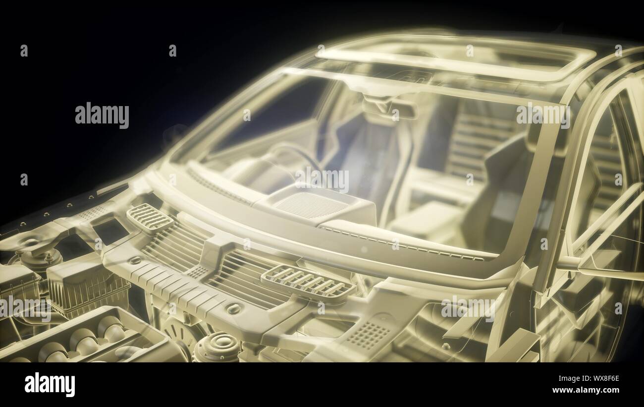 Holographic animation of 3D wireframe car model with engine Stock Photo ...