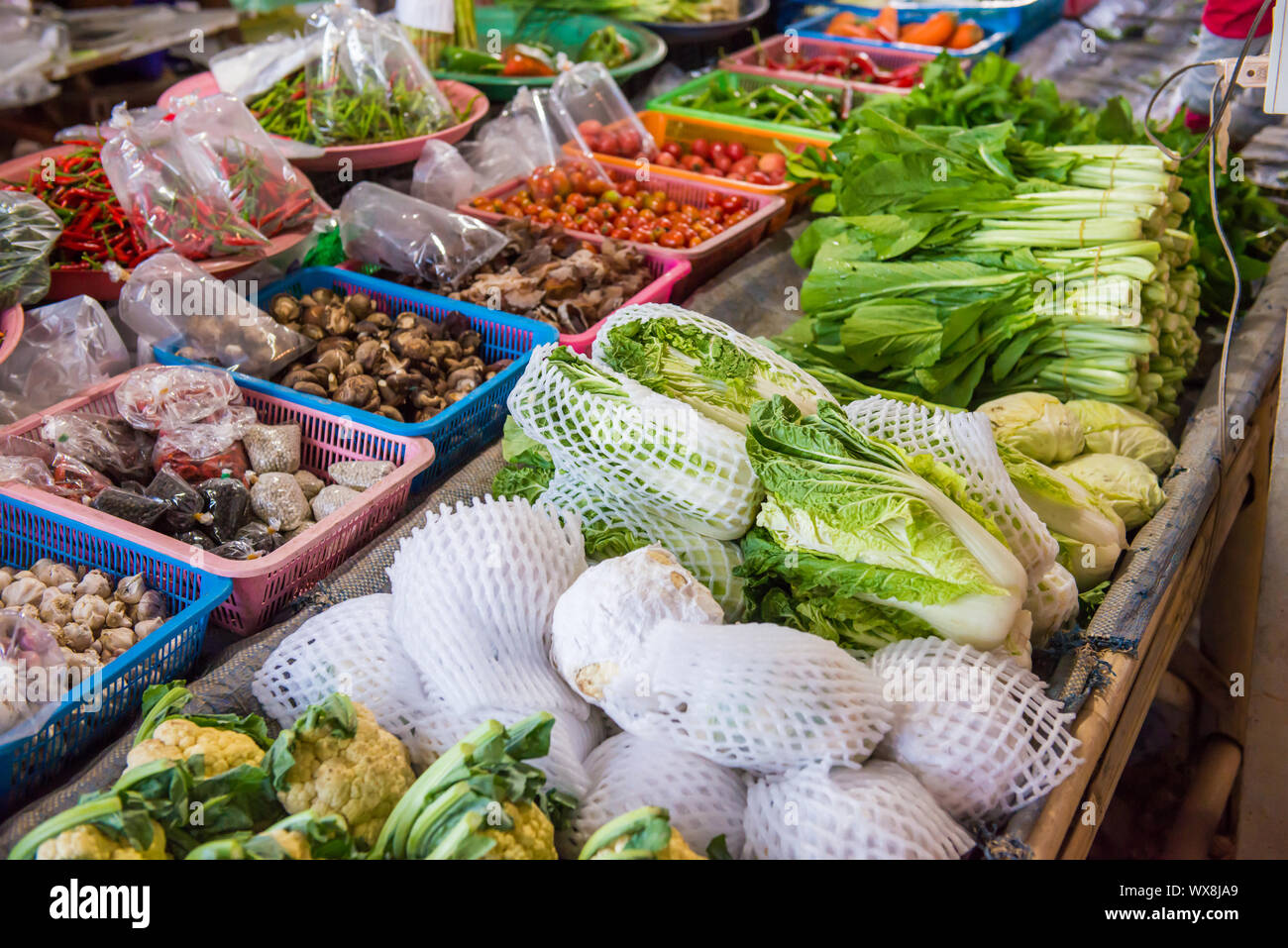Fresh vegetables at asian market Stock Photo - Alamy