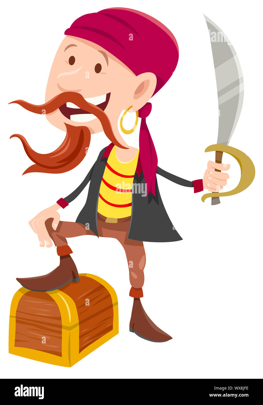 pirate with treasure chest cartoon illustration Stock Photo - Alamy