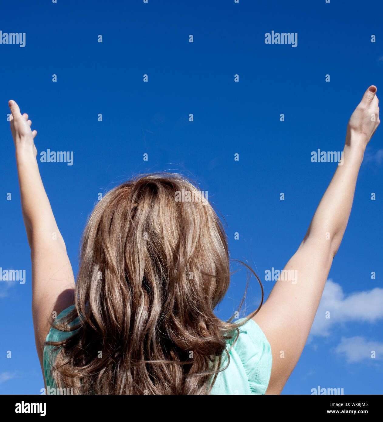 Radiant smile caucasian blue background hi-res stock photography and ...