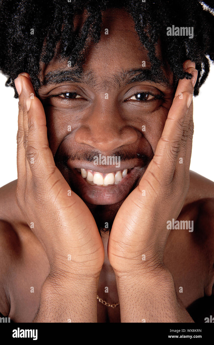Close up image of a black man with his hands on the face Stock Photo ...