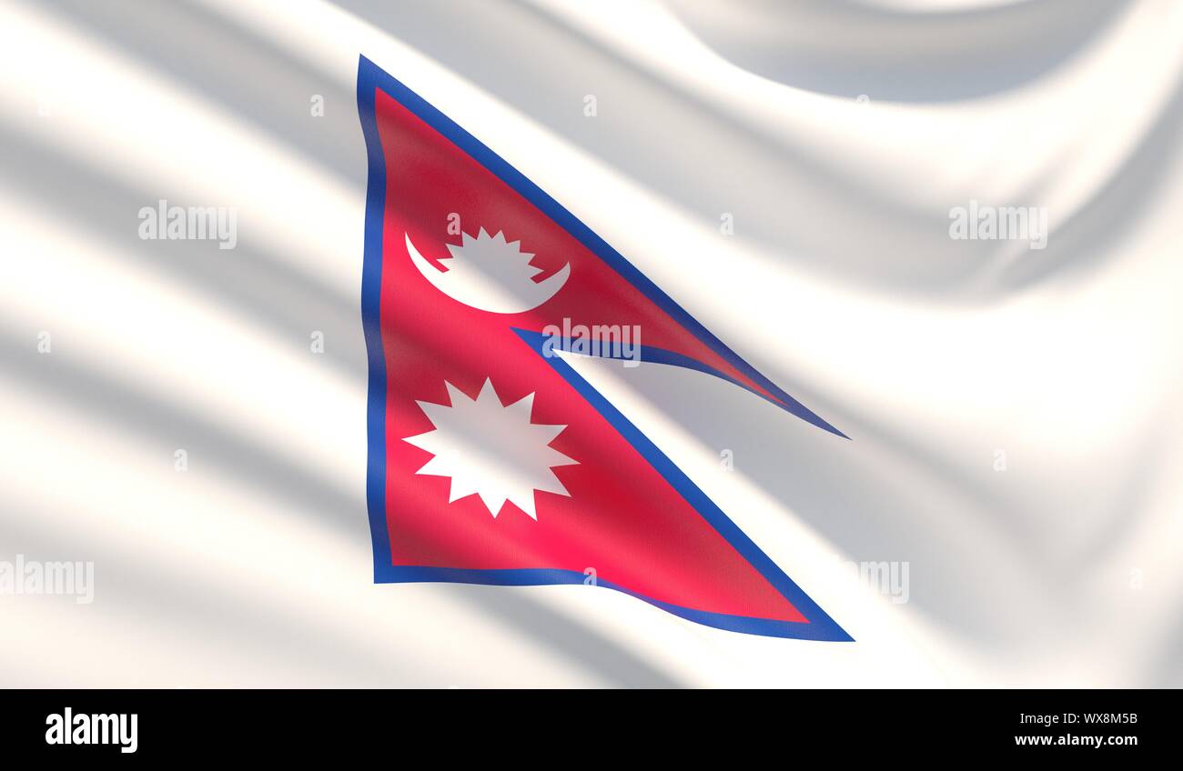 Flag of Nepal. Waved highly detailed fabric texture. 3D illustration ...