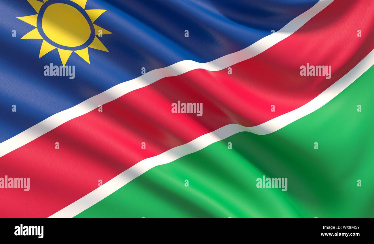 Flag of Namibia. Waved highly detailed fabric texture. 3D illustration ...