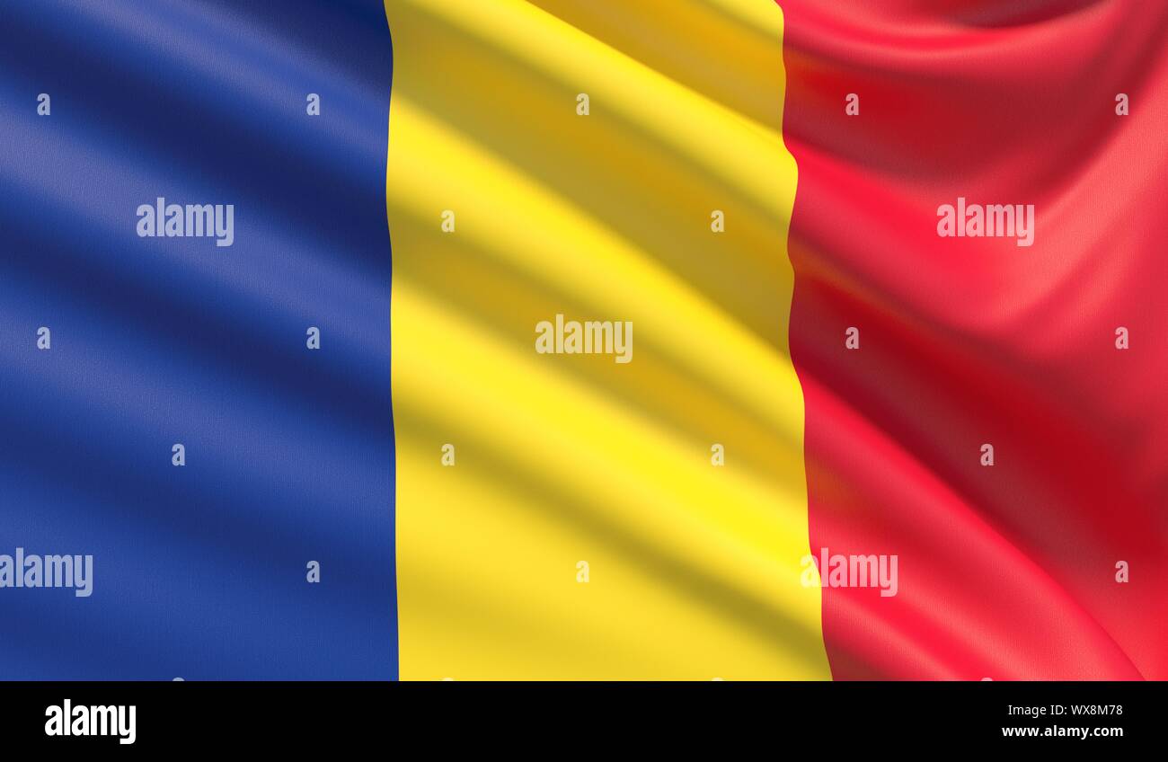 Flag of Romania. Waved highly detailed fabric texture. 3D illustration ...