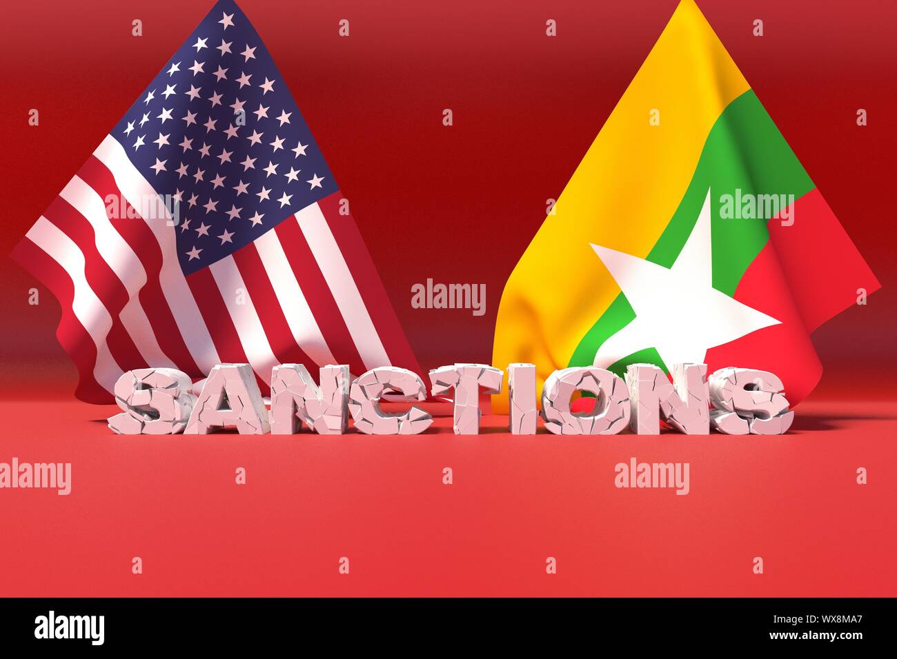 Western american sanctions against Myanmar. 3D illustration Stock Photo ...