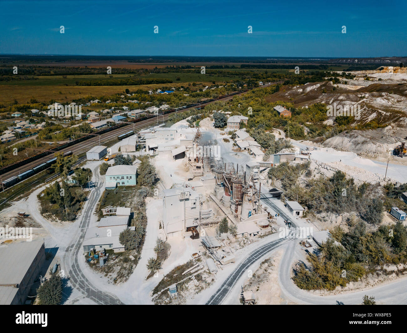 Industrial landscape. Chalk processing cement plant, aerial view Stock ...
