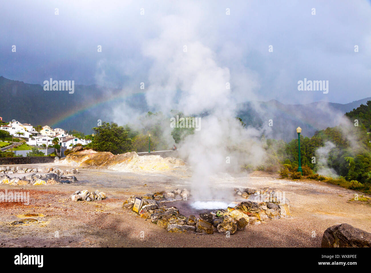 Hot thermal springs in Furnas village, Sao Miguel island, Azores ...