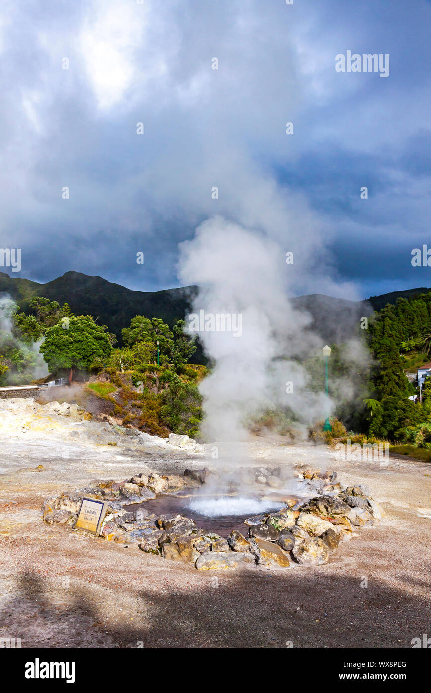 Hot thermal springs in Furnas village, Sao Miguel island, Azores ...