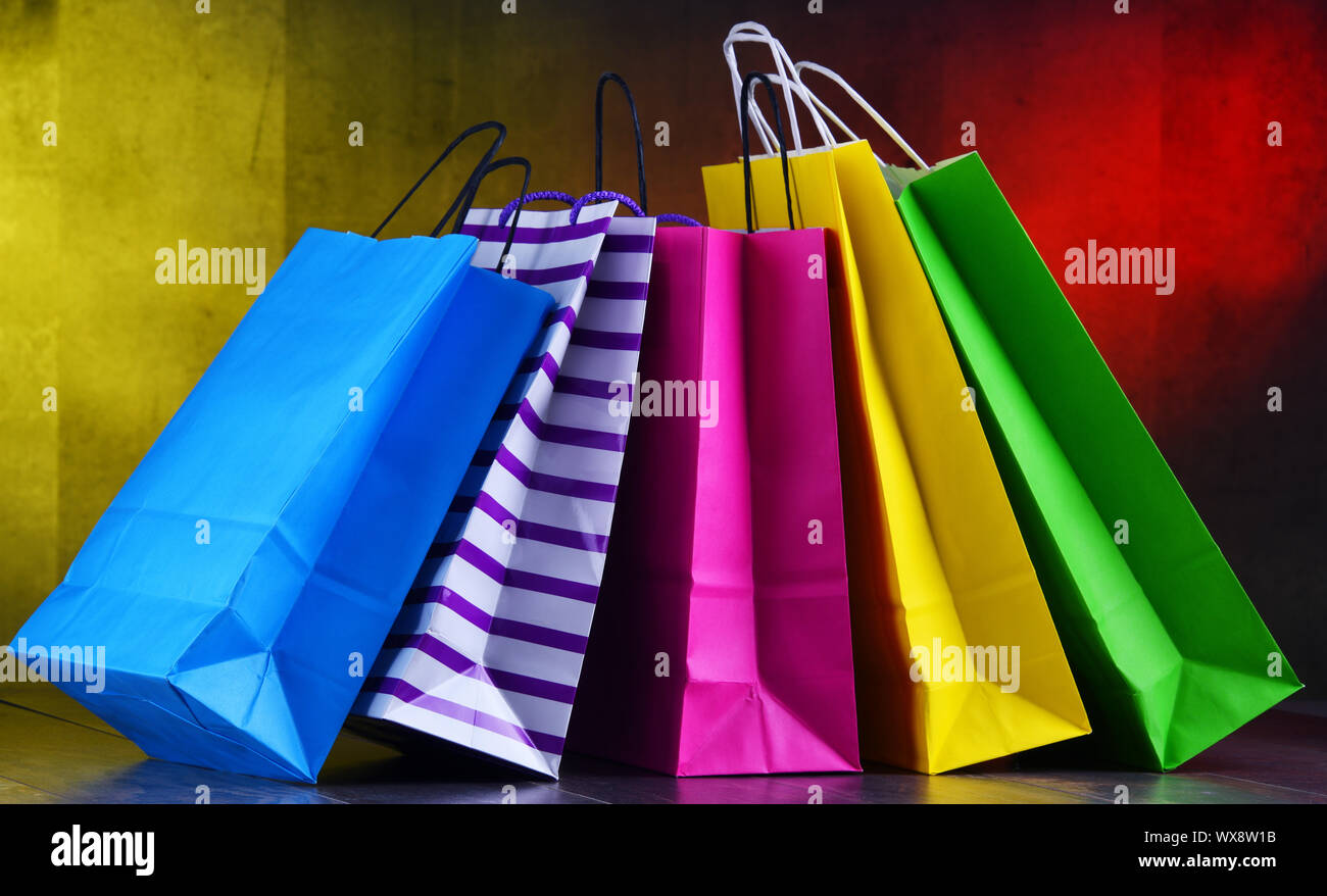 Composition with colorful paper shopping bags Stock Photo - Alamy