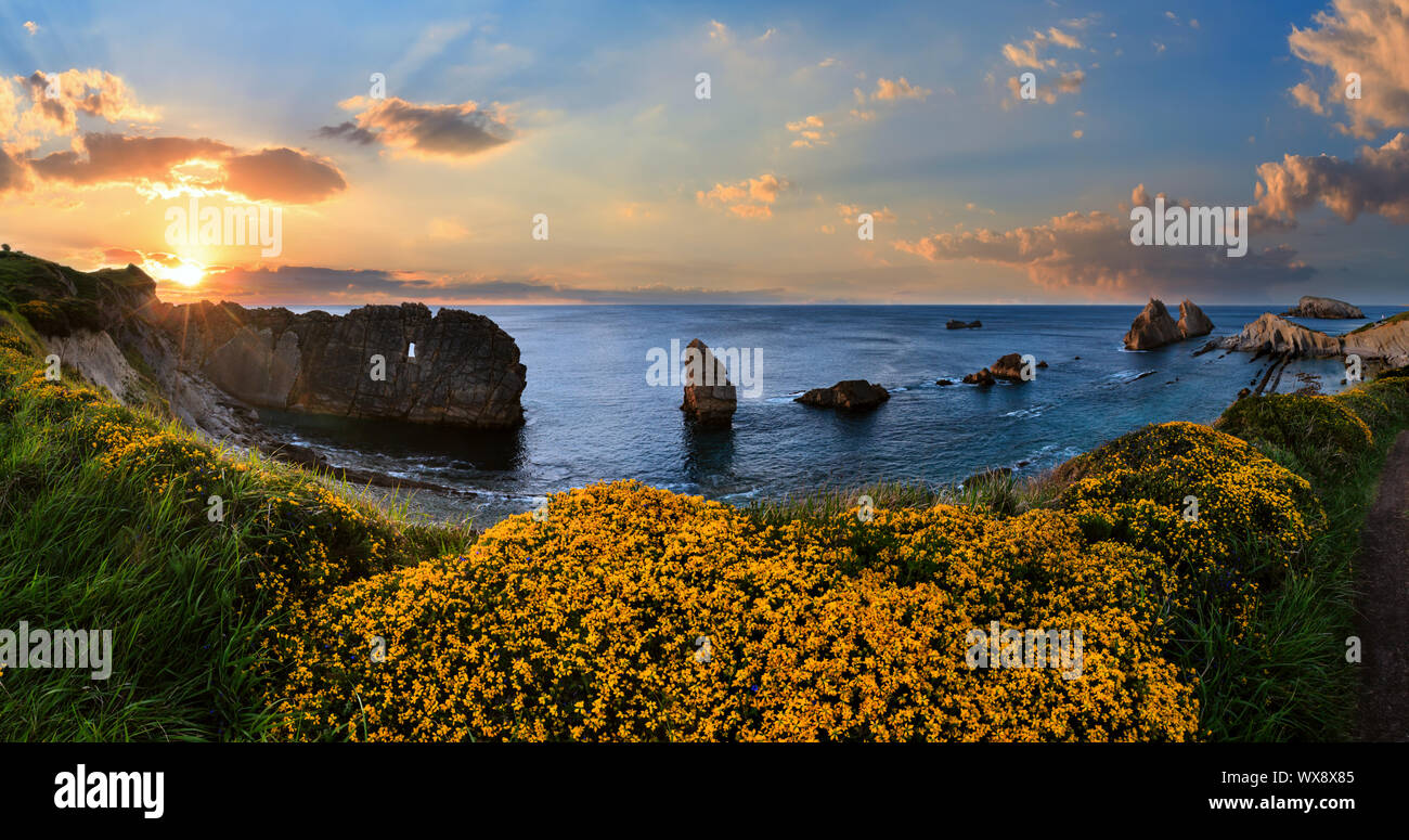 Blossoming Arnia Beach evening coastline landscape Stock Photo - Alamy